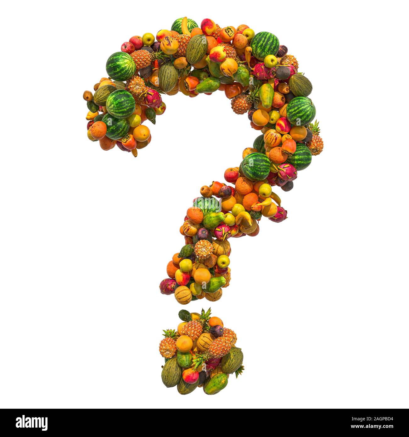 Question mark from fruits, 3D rendering isolated on white background ...