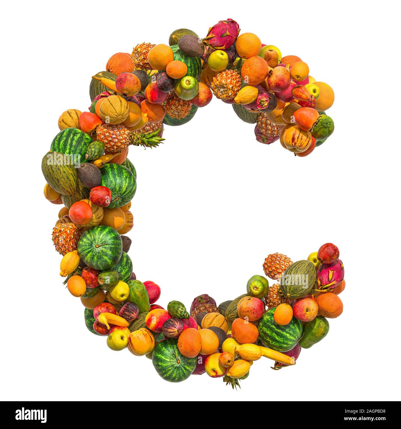 Letter C, fruit font. 3D rendering isolated on white background Stock ...