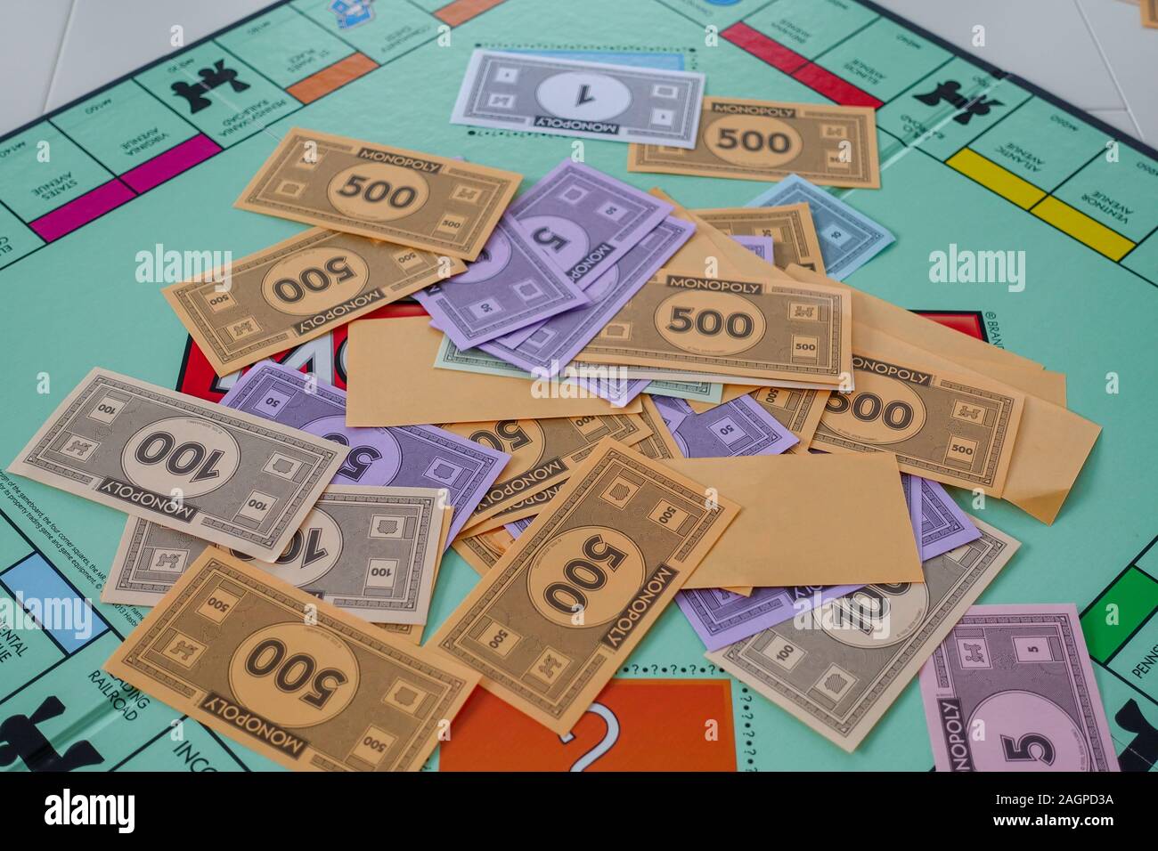 Orlando, FL/USA-12/20/19: Money for the game Monopoly by Hasbro on a ...