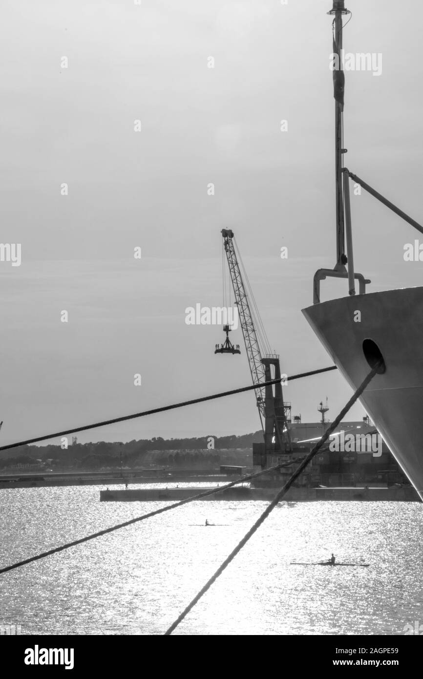 Large docked boat Black and White Stock Photos & Images - Alamy