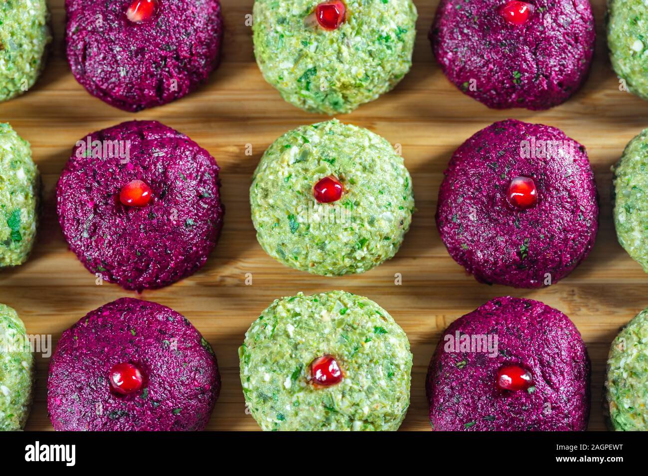 Pkhali with beets and beans on a chopping board close-up. Traditional ...