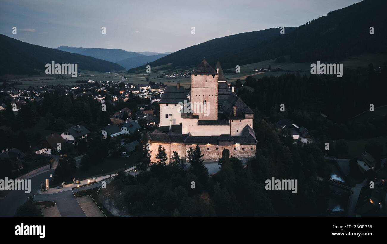 Aerial view of the Mauterndorf Castle (Burg Mauterndorf) in Salzburg ...