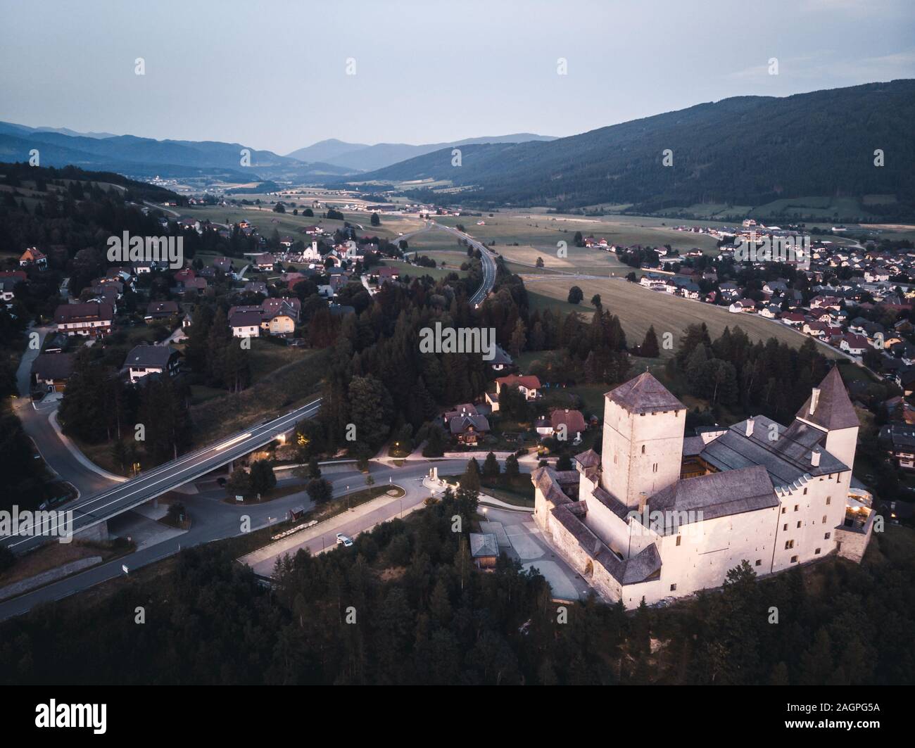 Drone view of the Mauterndorf Castle (Burg Mauterndorf) in Salzburg ...