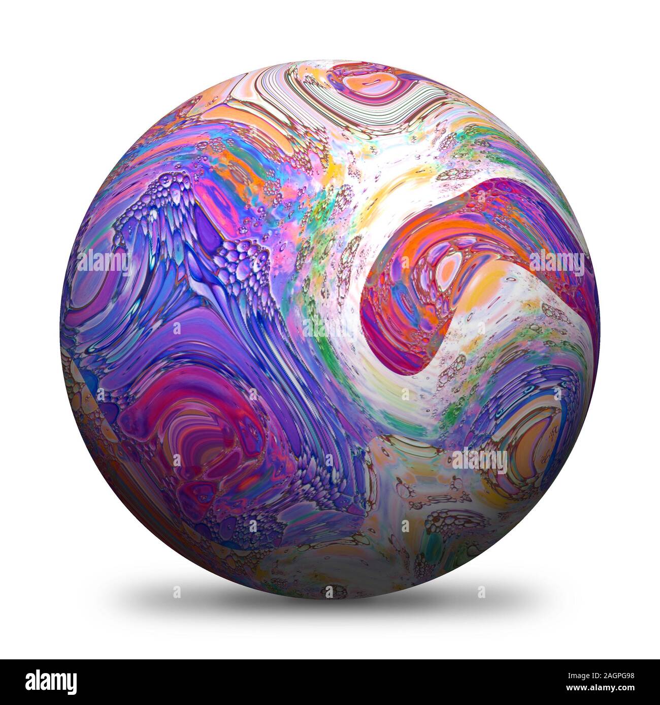 3D rendered sphere with multicolored paintings and drop shadow isolated ...