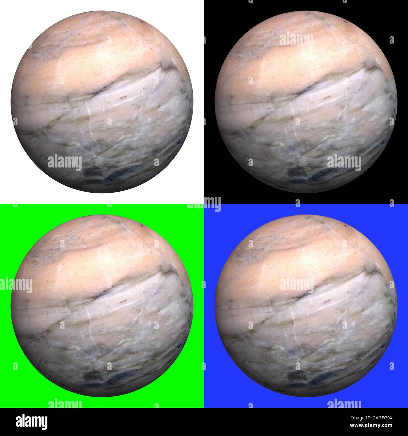 3D rendered marble ball on four different backgrounds - white, black ...