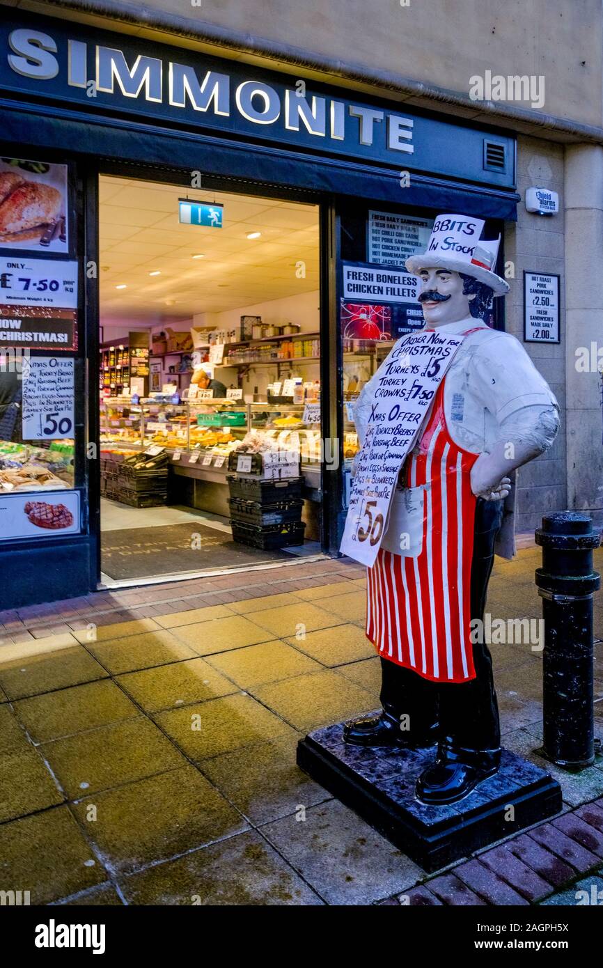 Butcher figure outside butchers shop, Sheffield, Yorkshire, England, UK ...