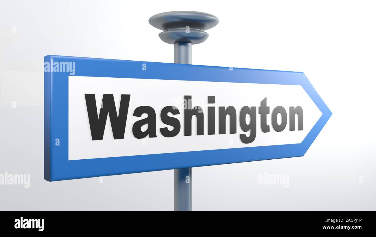 Blue street arrow sign for Washington - 3D rendering illustration Stock ...