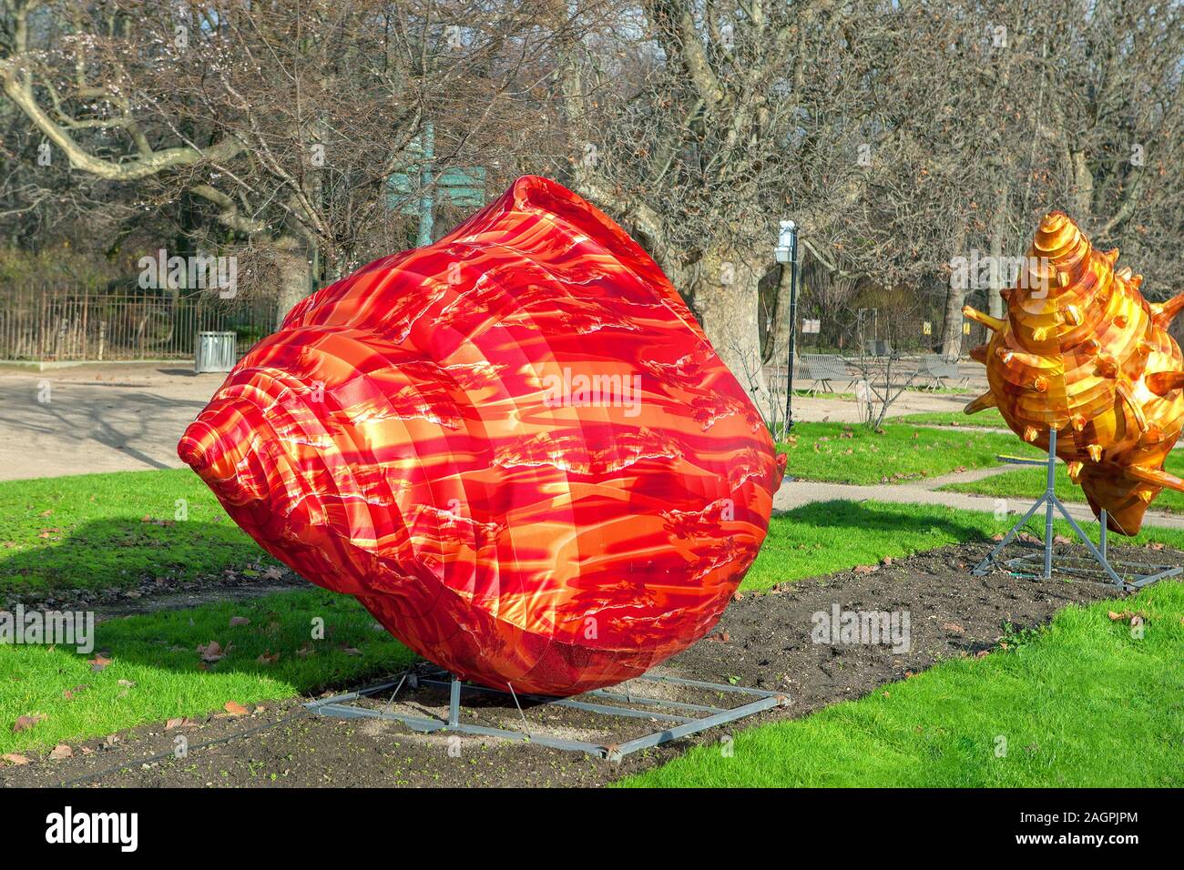 red decorative shells in the park Stock Photo - Alamy