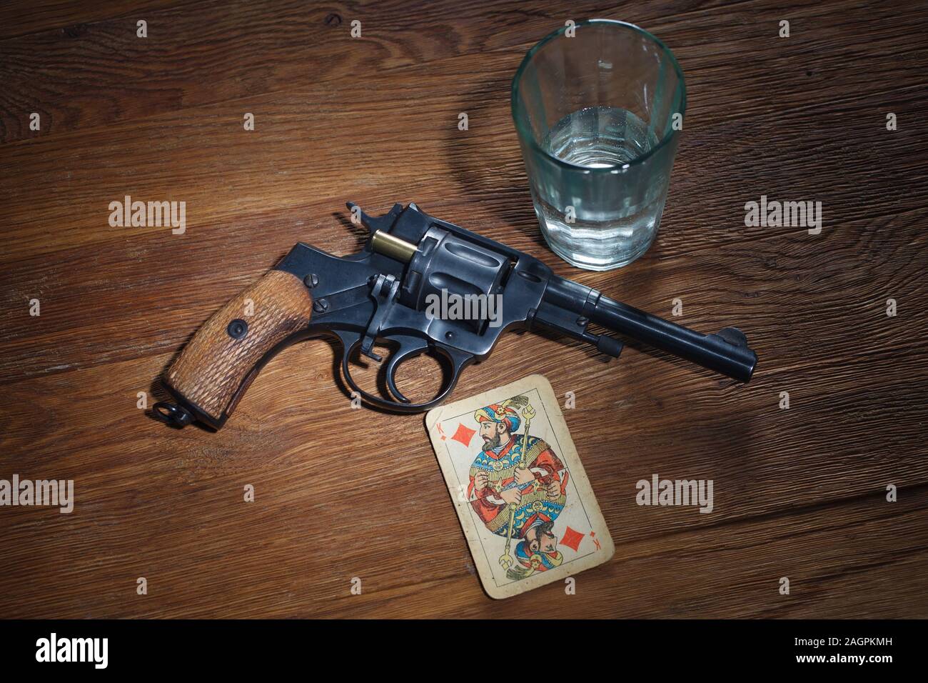 5 july 2019 - russian roulette - King of Diamonds plaing card, glass of ...