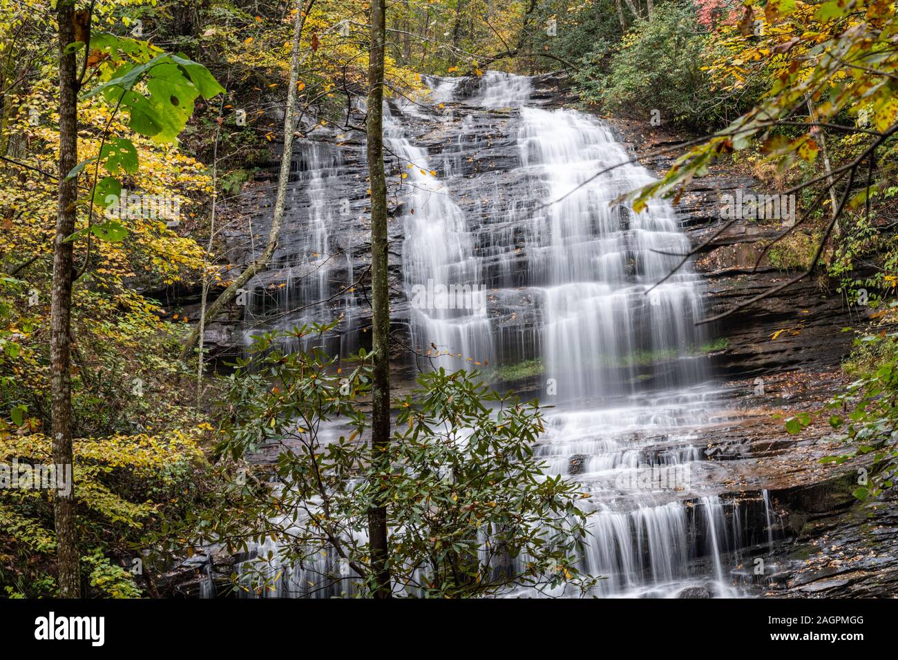 Pearsons Waterfall after heavy rainfall near Saluda in North Carolina ...