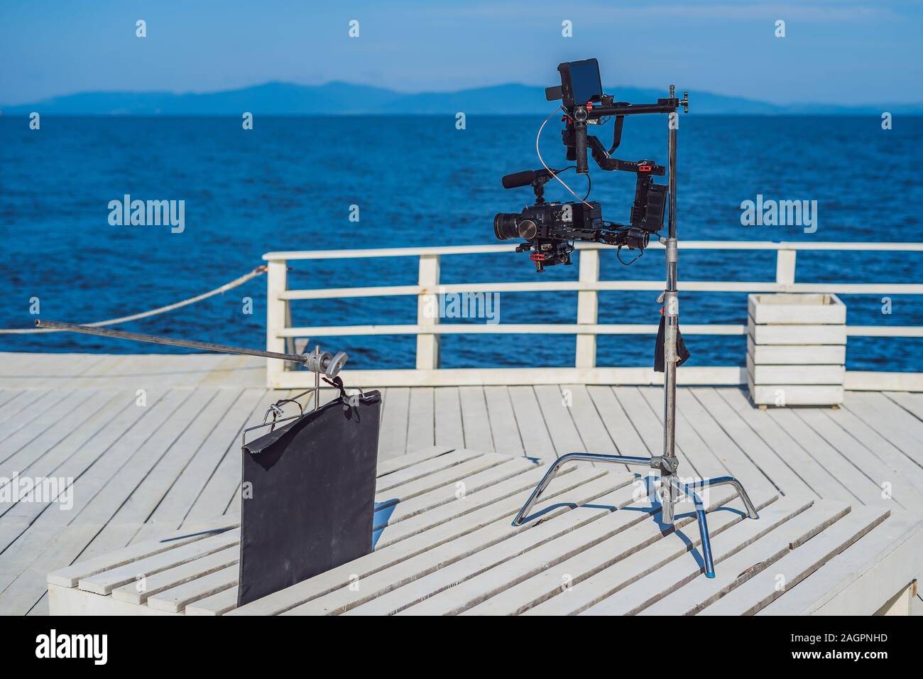 profeccional cinema camera on a 3-axis camera stabilizer system on a ...