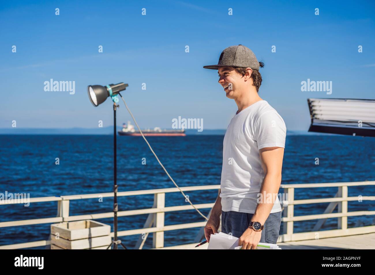 Director on a musical clip production set working with a mood of the ...