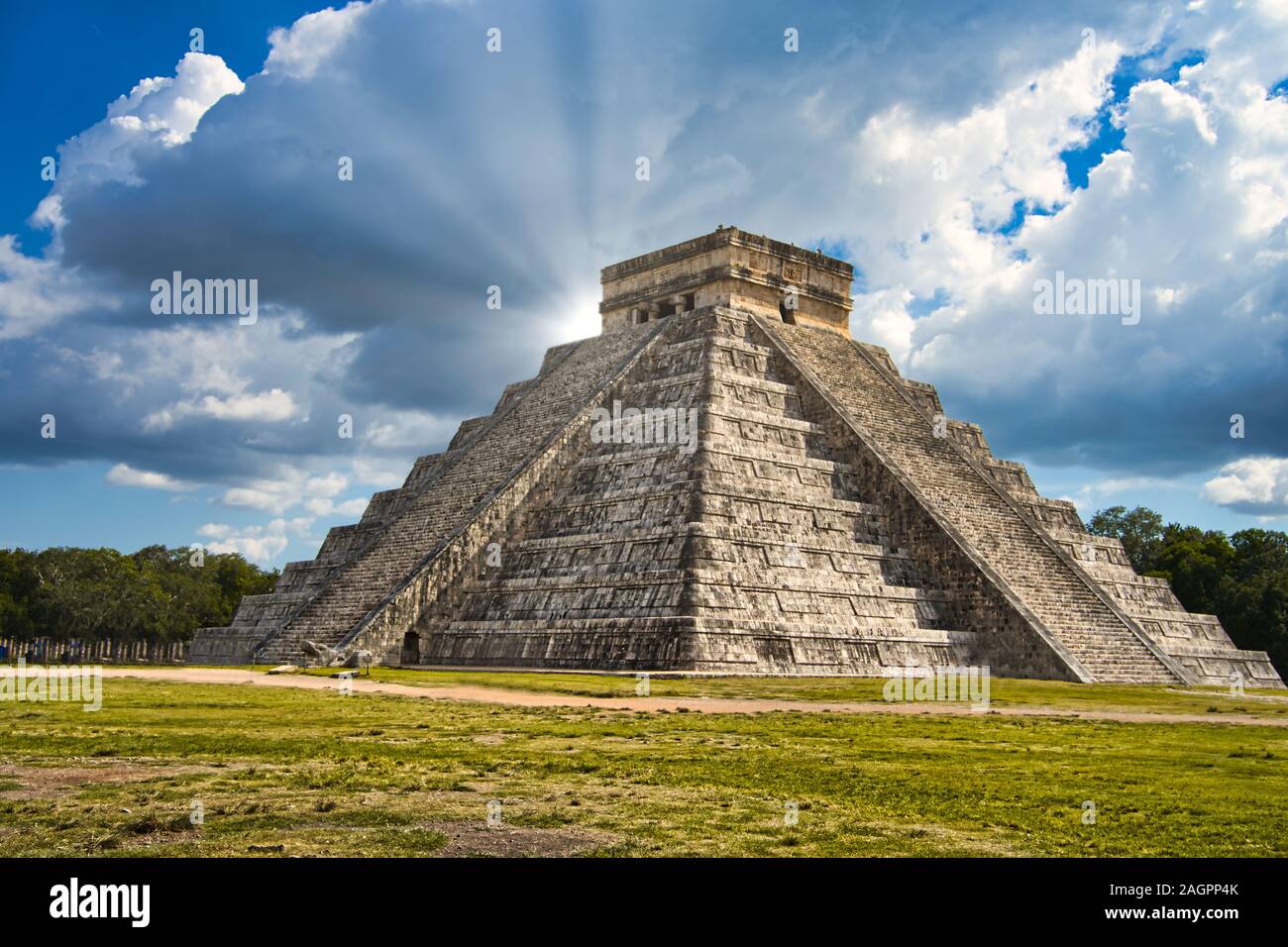 A massive step pyramid, known as El Castillo or Temple of Kukulcan ...