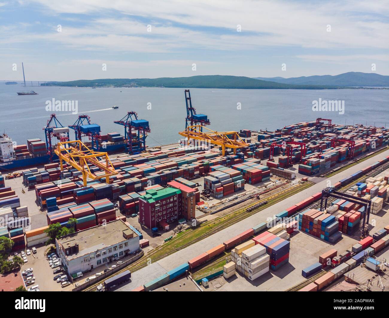 Container ship in import export and business logistic, By crane, Trade ...