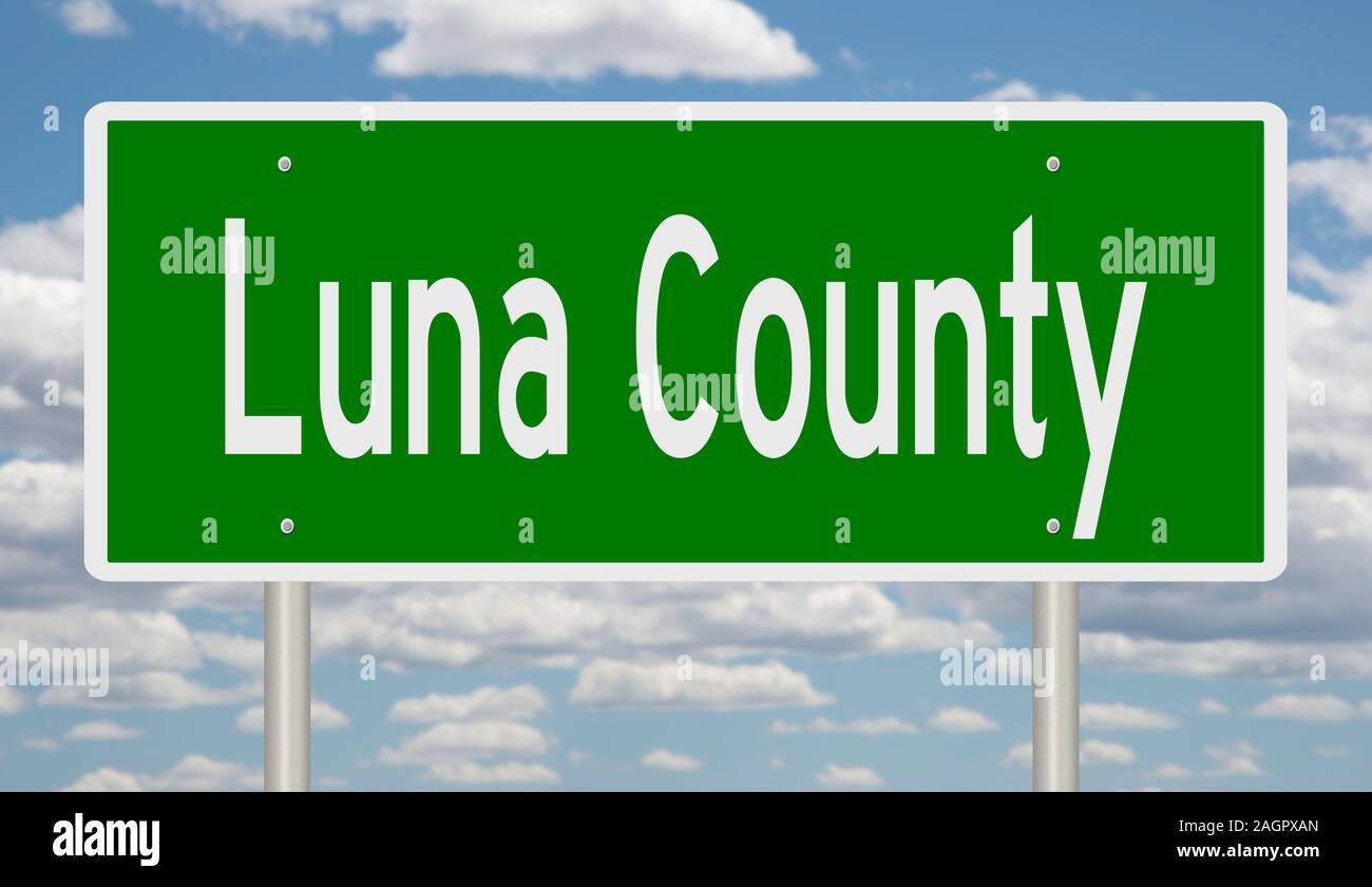 Rendering of a green 3d highway sign for Luna County Stock Photo - Alamy