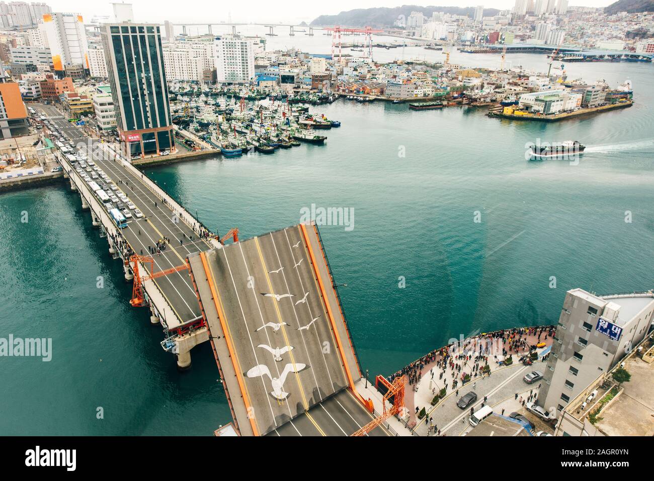 Busan city, South Korea - November 2019 Aerial view of Busan cityscape ...