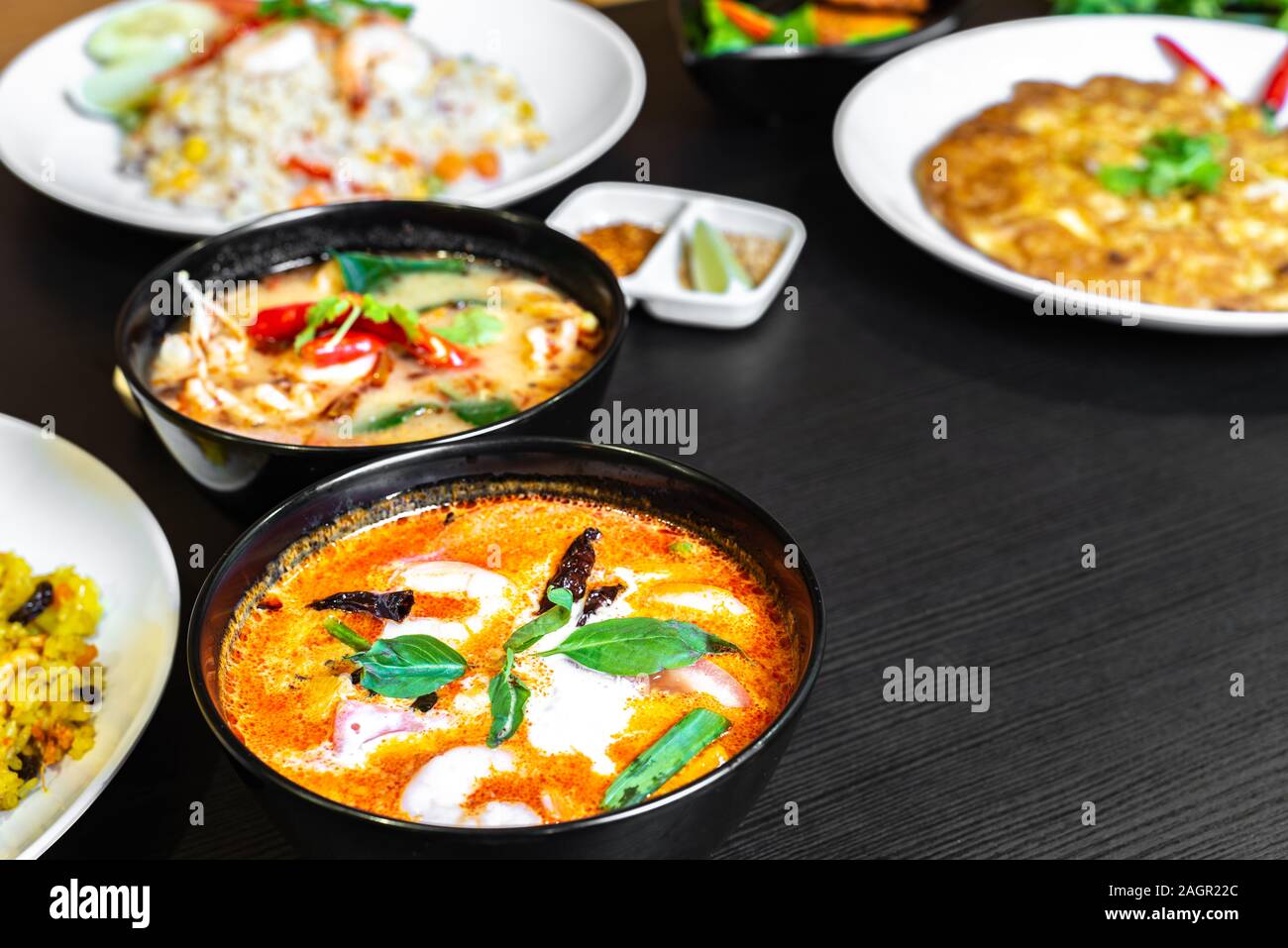 Authentic Tom Yum Soup, or Tom Yam Kung, a traditional hot spicy sour ...