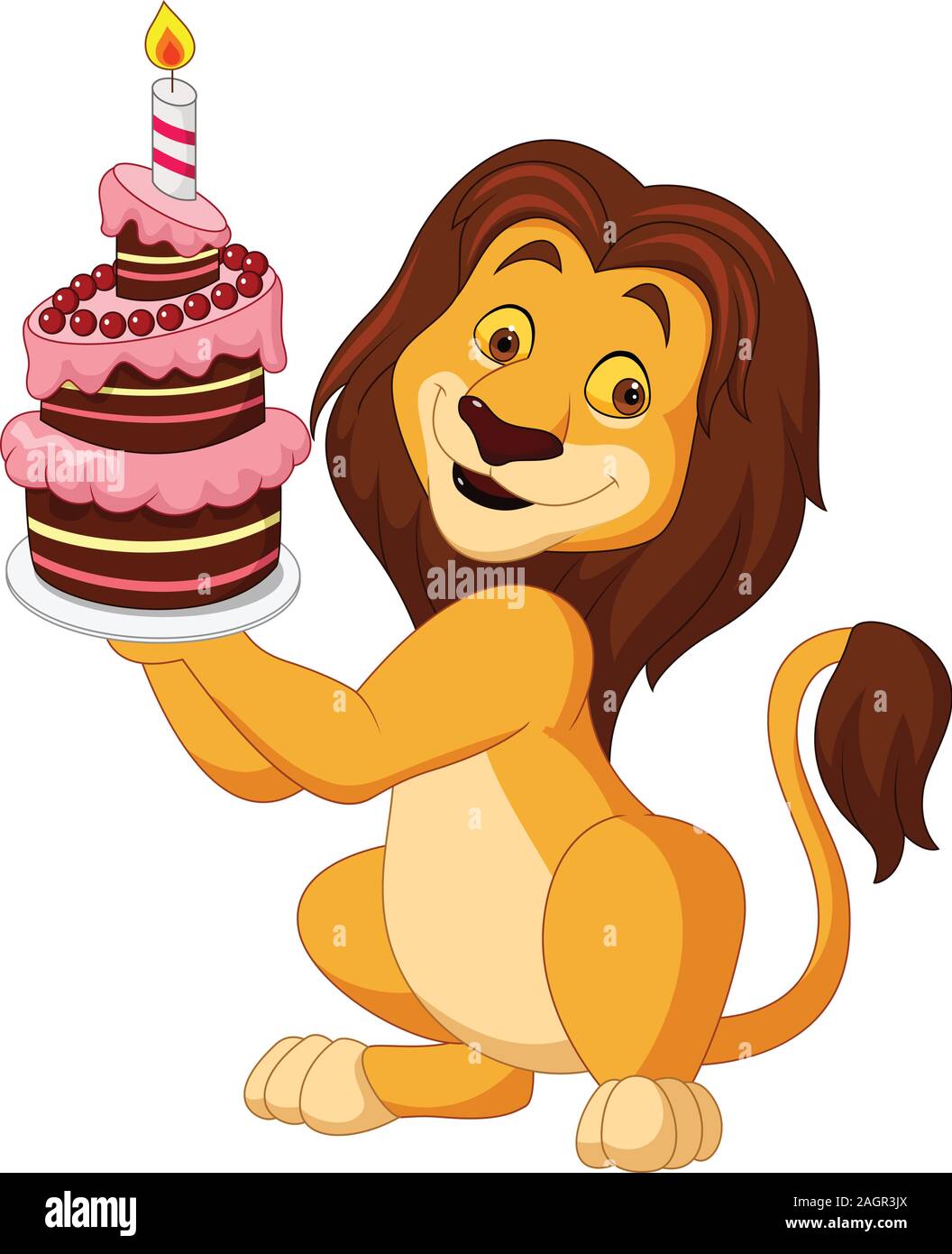 Cartoon lion holding birthday cake Stock Vector Image & Art - Alamy