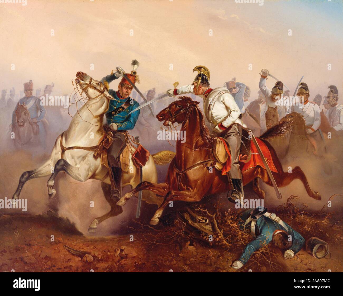 Combat between Imperial Austrian Dragoons and Hungarian Honvéd Hussars ...