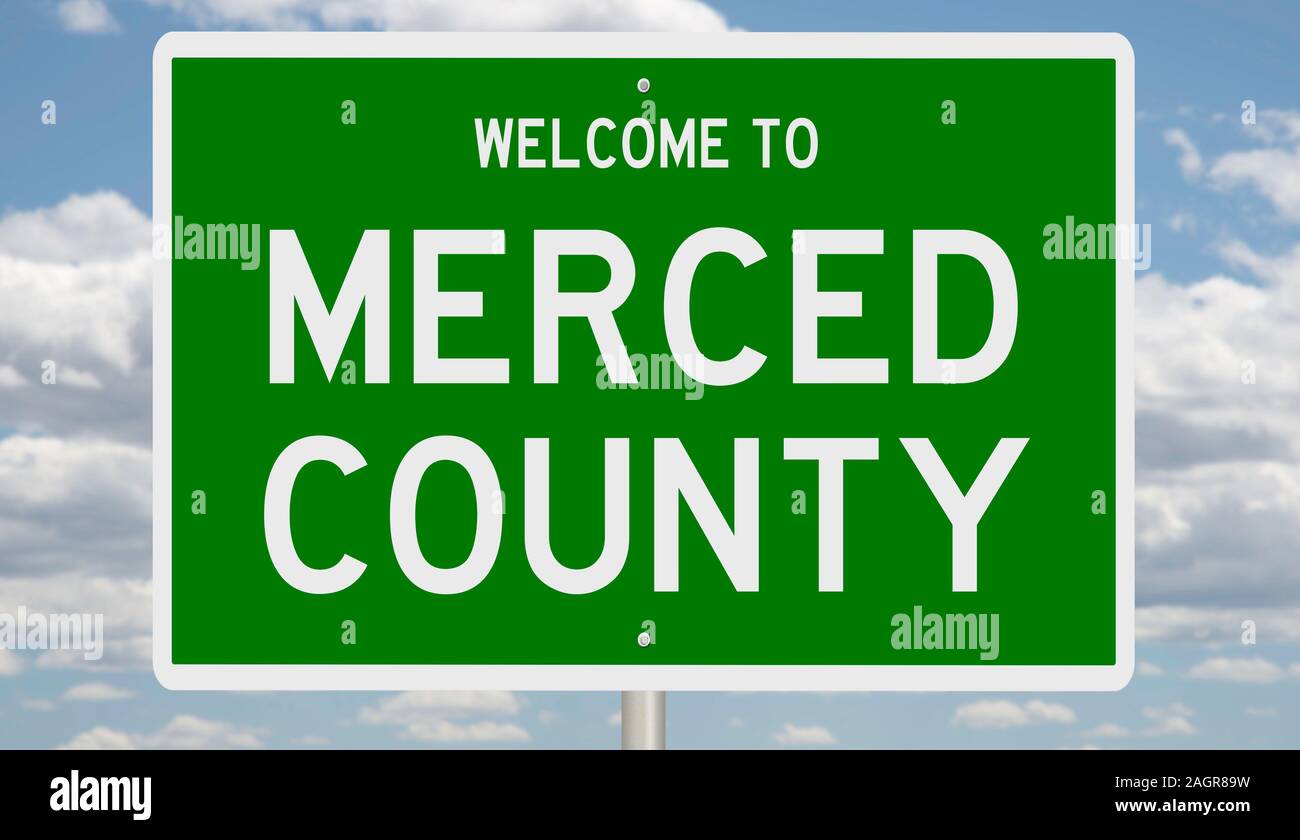Rendering of a green 3d highway sign for Merced County in California ...