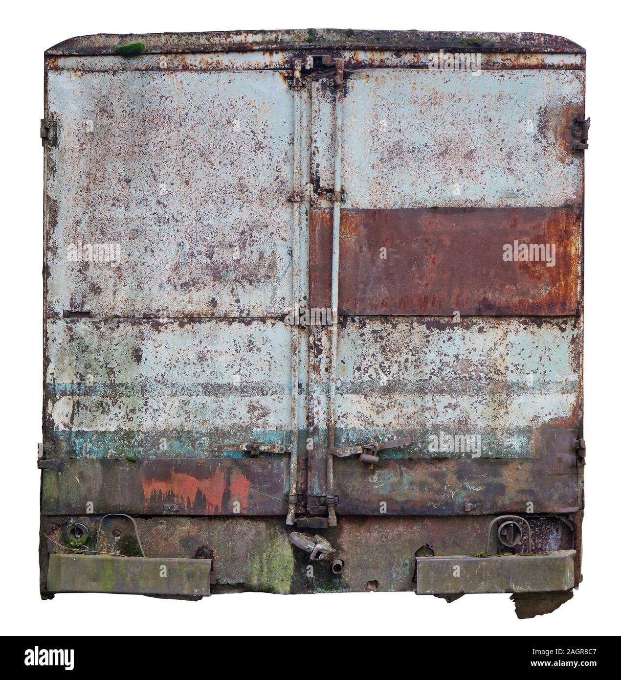 Decayed rusty nameless car vanfor transportation of agricultural ...