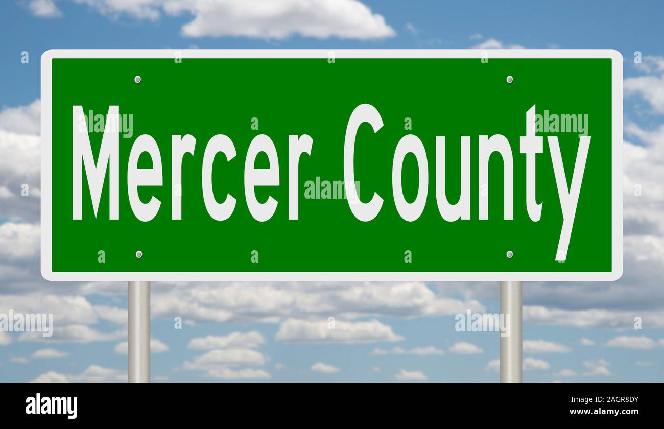 Rendering of a green 3d highway sign for Mercer County Stock Photo - Alamy