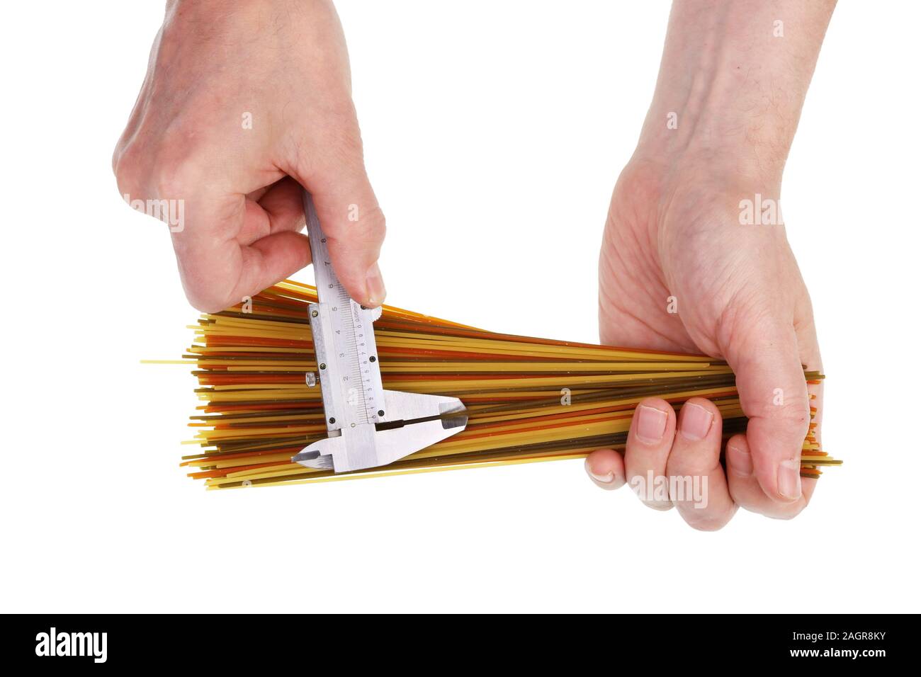 Farmer checks the size and quality of vegetables spaghetti using a ...
