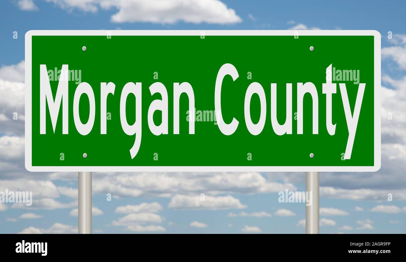 Rendering of a green 3d highway sign for Morgan County Stock Photo - Alamy