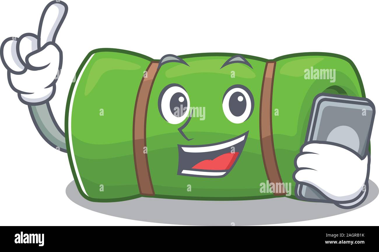 cartoon character of camping mat Scroll speaking with phone Stock ...