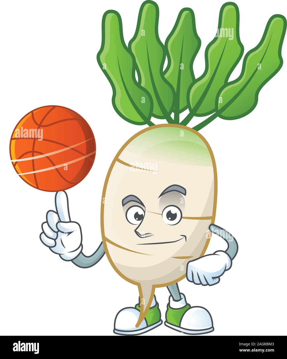 Happy face daikon cartoon character playing basketball Stock Vector ...