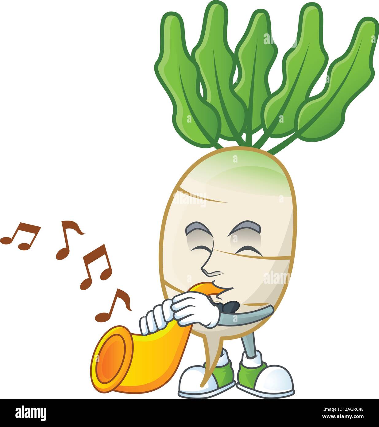 Cheerful daikon cartoon character performance with trumpet Stock Vector ...