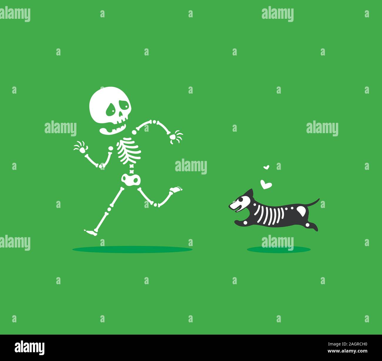 A dog chasing a skeleton. Isolated Vector Illustration Stock Vector ...