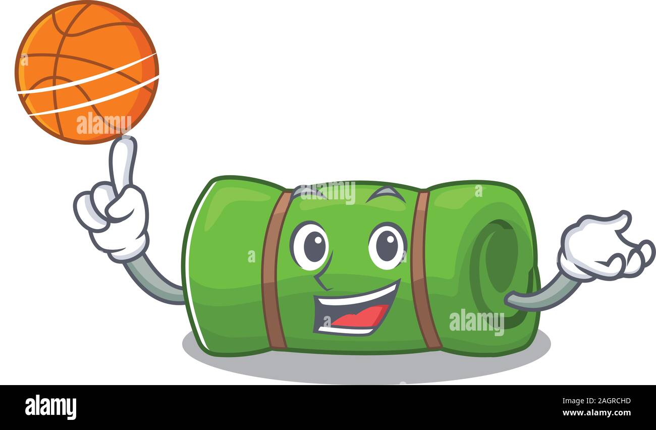 An icon of camping mat Scroll cartoon character playing basketball ...