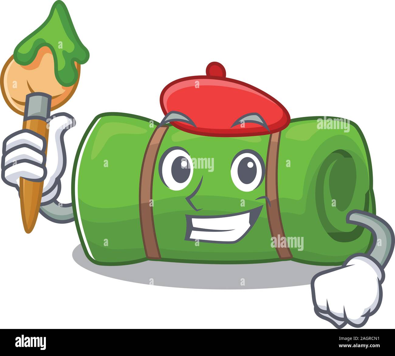 Funny camping mat Scroll Artist cartoon character holding brush Stock ...