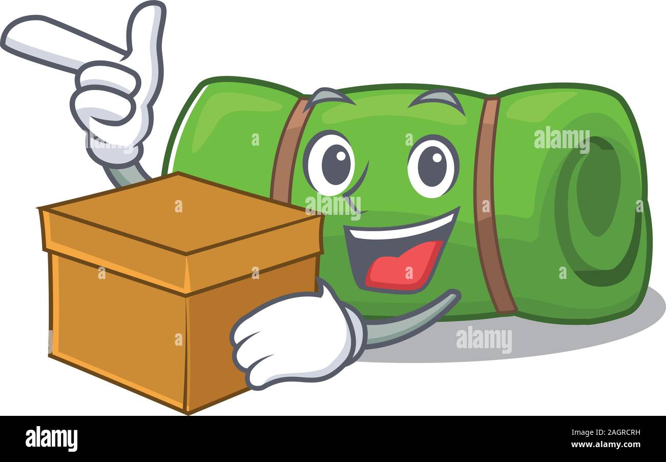 Camping mat Scroll cartoon character bringing a box Stock Vector Image ...