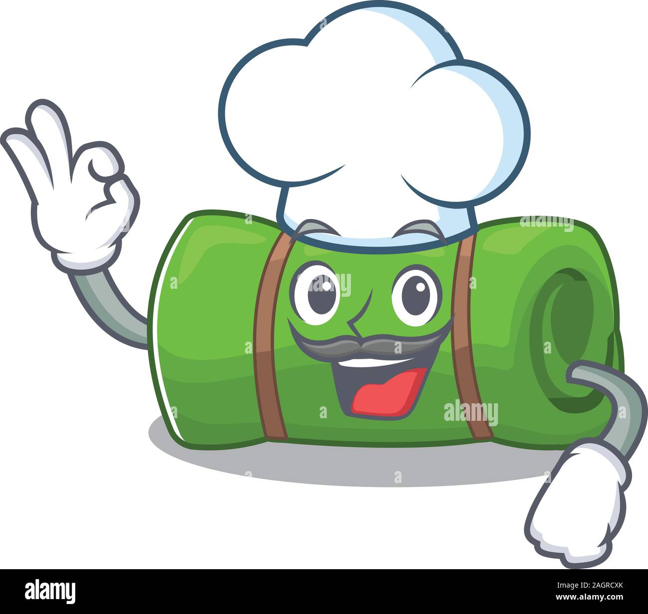 Funny Chef camping mat Scroll cartoon character wearing white hat Stock ...