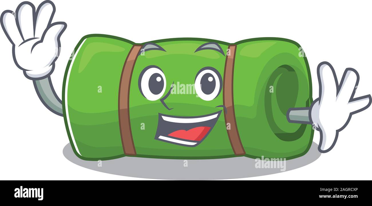 Waving cute smiley camping mat Scroll cartoon character design Stock ...