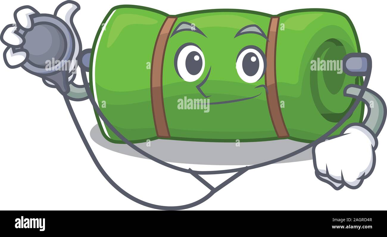 Cute camping mat Scroll cartoon character in a Doctor with tools Stock ...