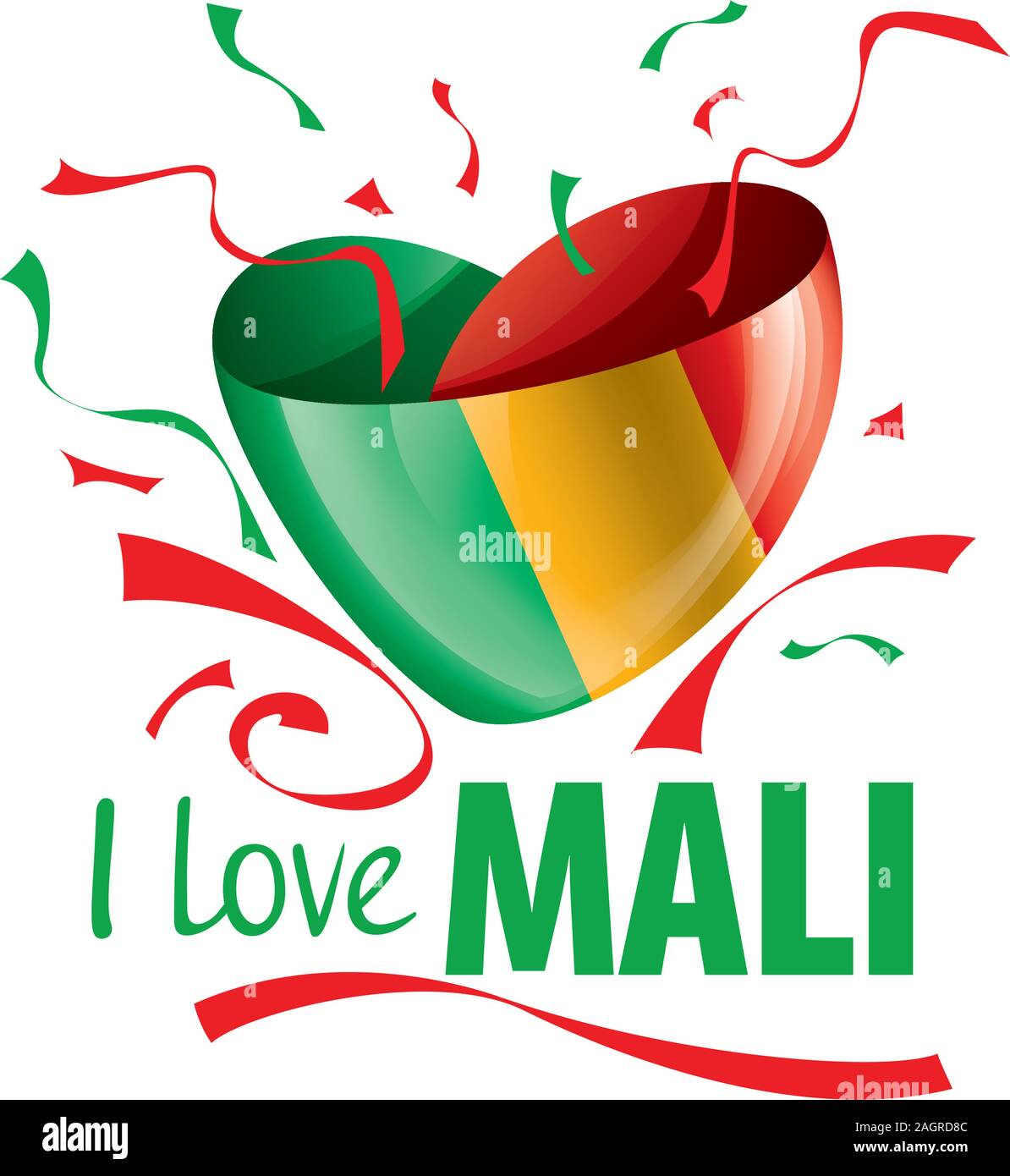 The national flag of the Mali and the inscription I love Mali. Vector ...