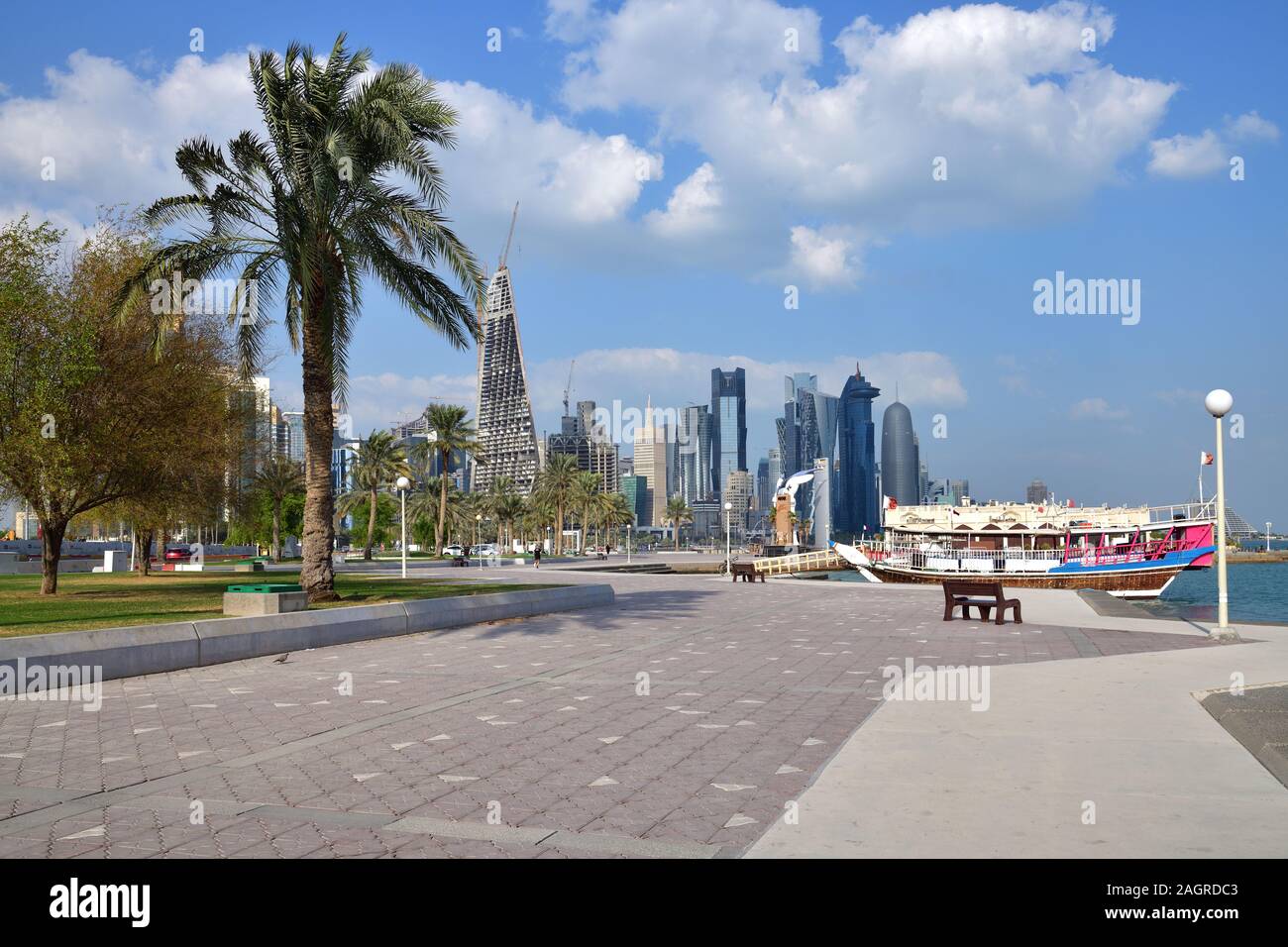 Doha, Qatar - Nov 21. 2019. Skyscrapers of West Bay Doha from Corniche ...