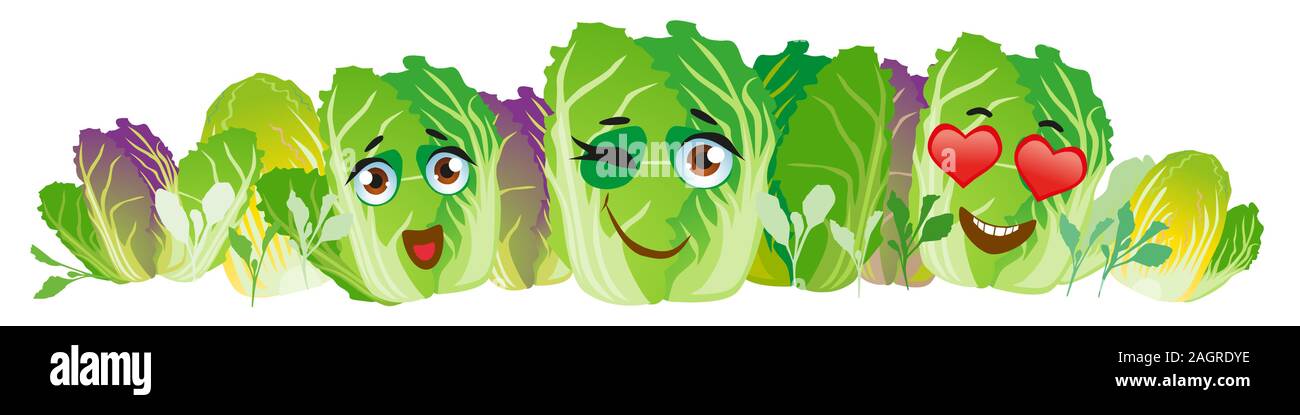 Chinese cabbage border. Cute cartoon emoji vegetables Stock Vector ...