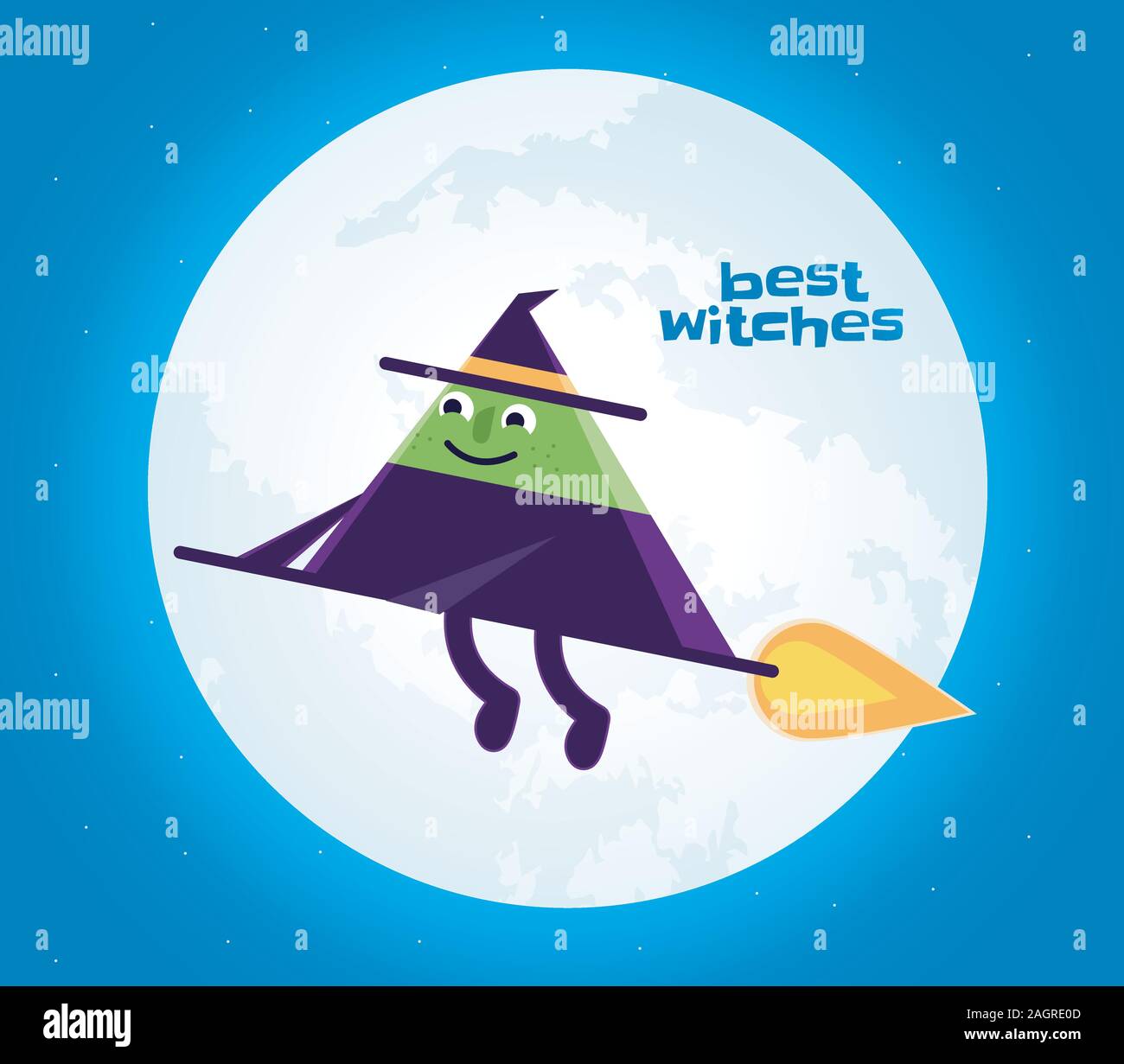 Cute triangle witch is flying in front of the moon Stock Vector Image ...