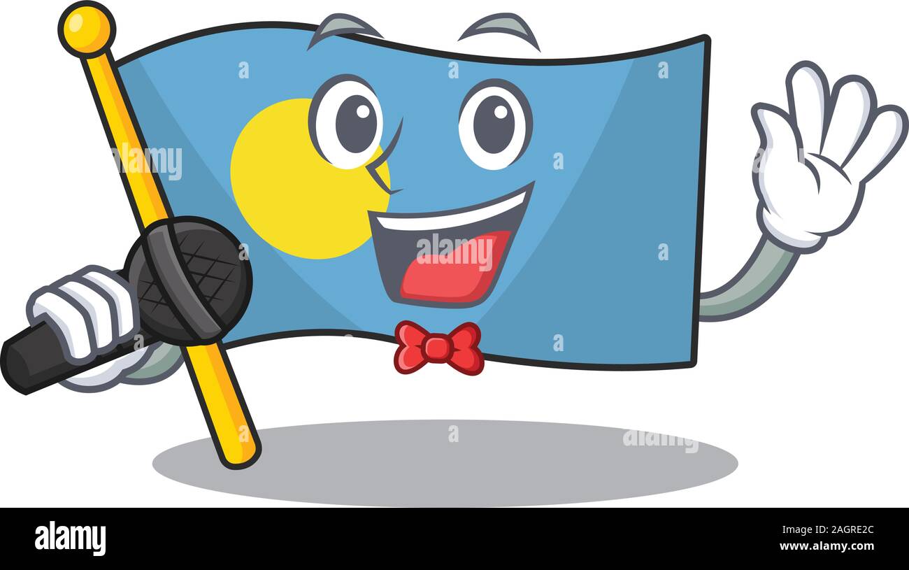 Cute cartoon Singing flag palau Scroll with a microphone Stock Vector ...