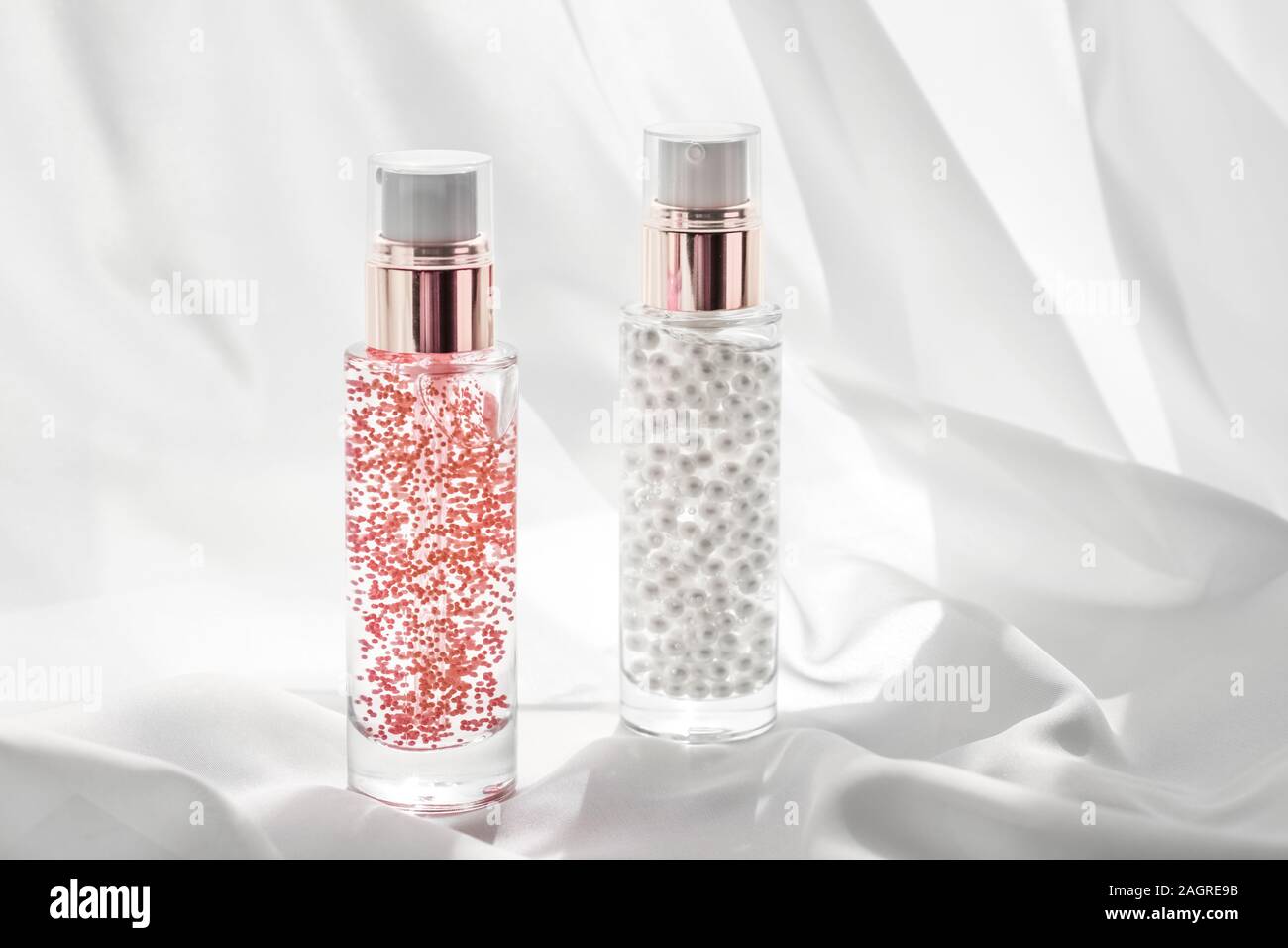 Cosmetic branding, moisture and spa concept - Skincare serum and make ...