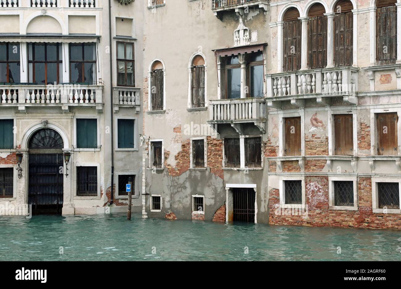ancient Venetian palaces in Venice on the Grand Canal during the high ...