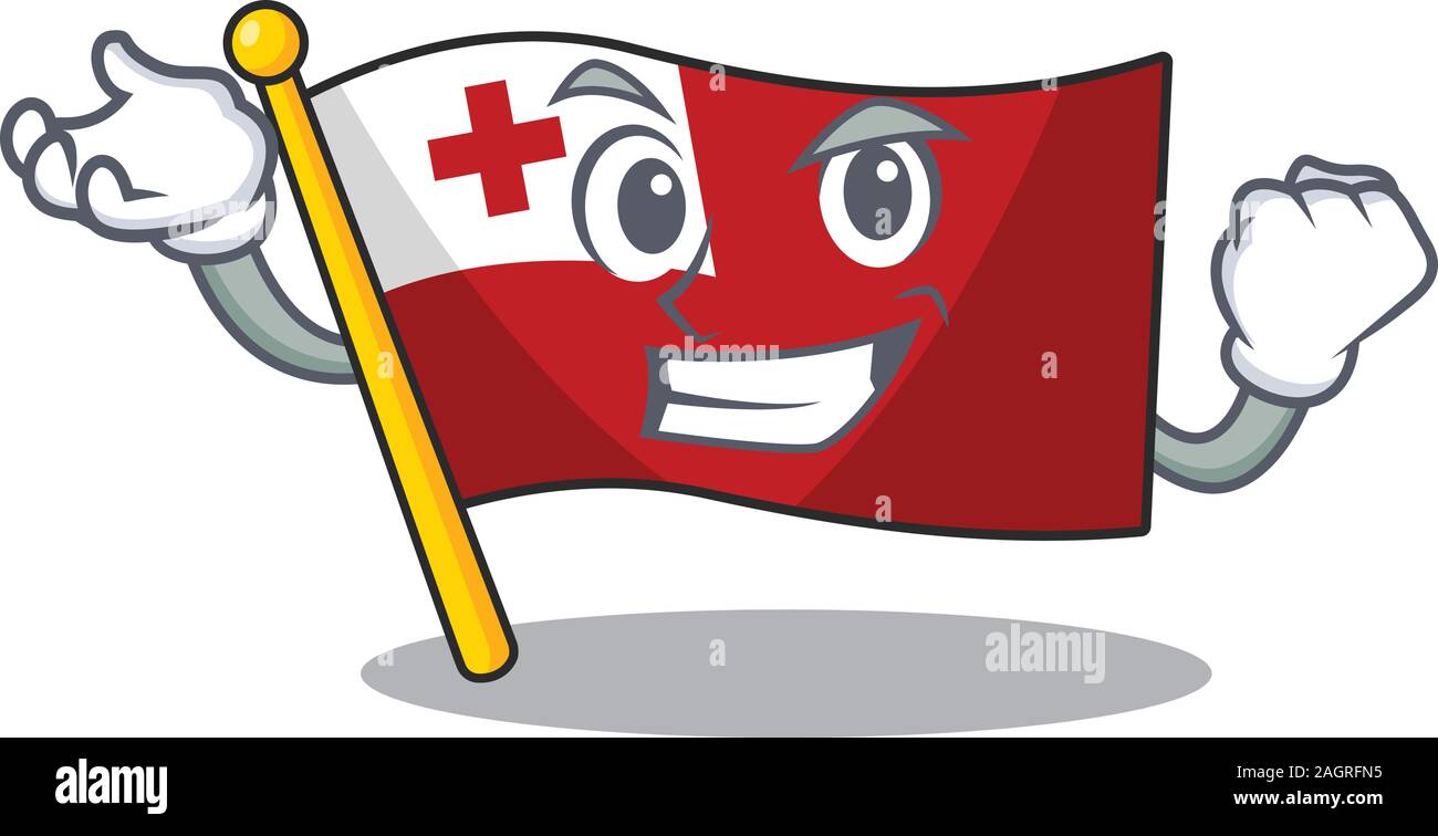 Happy confident Successful flag tonga Scroll cartoon character style ...