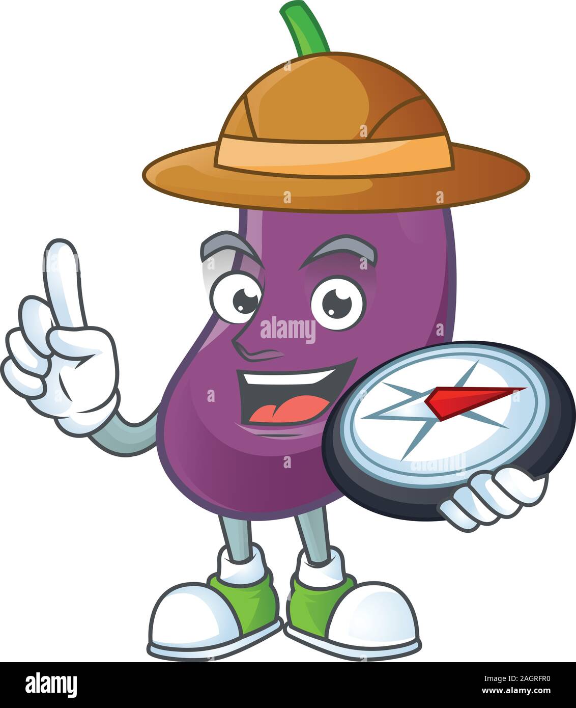 Cool Explorer eggplant cartoon character with a compass Stock Vector ...