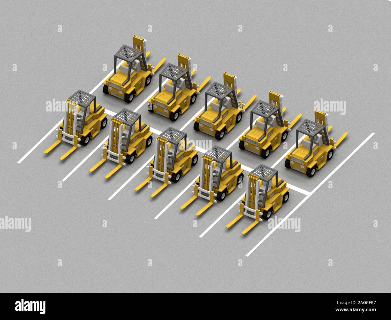 parking with forklifts. 3d rendering Stock Photo - Alamy
