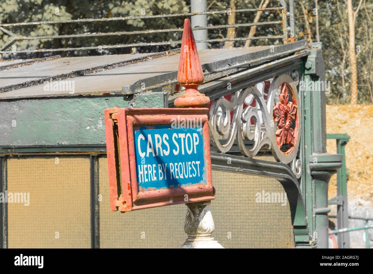 cast iron vintage tram stop sign at the The National Tramway Museum ...