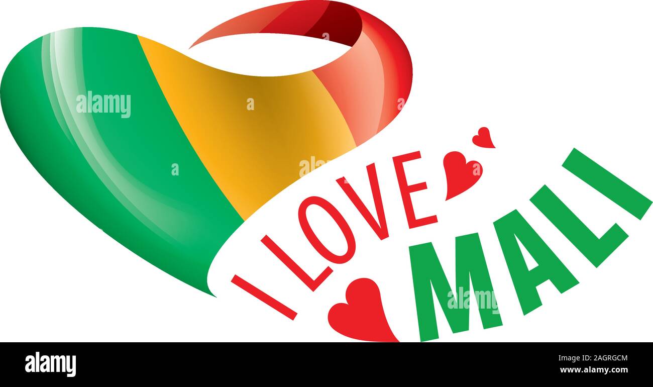 The national flag of the Mali and the inscription I love Mali. Vector ...